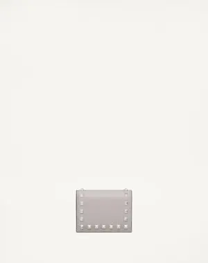 Valentino Garavani Small Rockstud Grainy Calfskin Wallet Grey