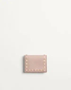 Valentino Garavani Small Rockstud Grainy Calfskin Wallet Poudre