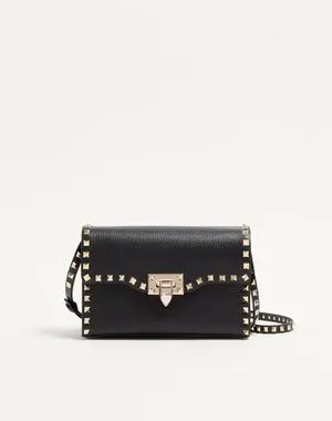 Valentino Garavani Rockstud Grainy Calfskin Crossbody Bag - Black