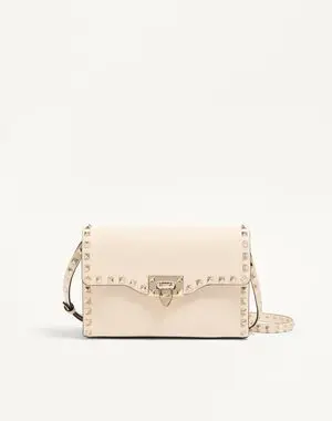 Valentino Garavani Rockstud Grainy Calfskin Crossbody Bag - Light Ivory