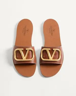 Valentino Garavani Vlogo Signature Slide Sandal - Tan