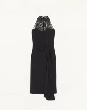 Valentino Garavani Georgette Midi Dress With Lace Detail - Black