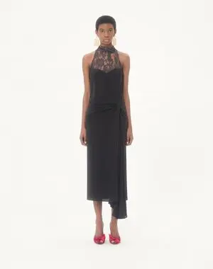 Valentino Garavani Georgette Midi Dress With Lace Detail