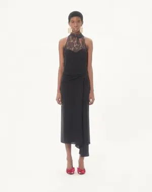 Valentino Garavani Georgette Midi Dress With Lace Detail