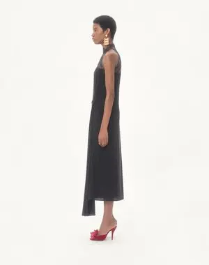 Valentino Garavani Georgette Midi Dress With Lace Detail