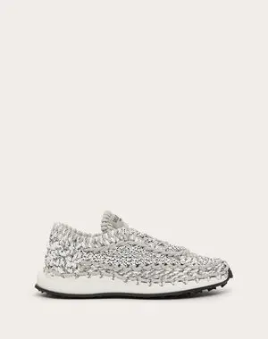 Valentino Garavani Valentino Garavani Crochet Sneakers In Fabric Grey