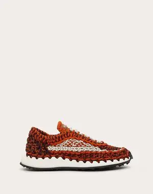 Valentino Garavani Valentino Garavani Crochet Sneakers In Fabric Orange Zest
