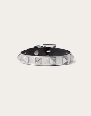 Valentino Garavani Valentino Garavani Rockstud Leather Bracelet Silver/black