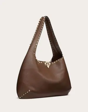 Valentino Garavani Rockstud Grainy Calfskin Hobo Bag