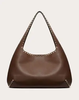 Valentino Garavani Rockstud Grainy Calfskin Hobo Bag