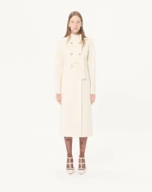 Valentino Garavani Double-breasted Compact Drap Coat With Fur Trim - Ivory