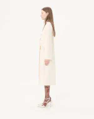 Valentino Garavani Double-breasted Compact Drap Coat With Fur Trim - Ivory