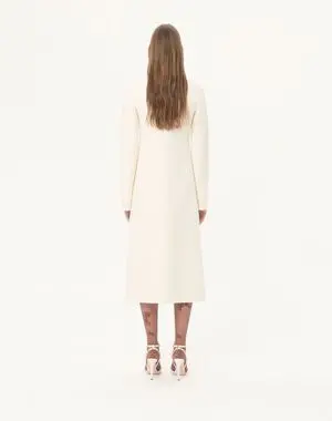 Valentino Garavani Double-breasted Compact Drap Coat With Fur Trim - Ivory