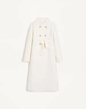 Valentino Garavani Double-breasted Compact Drap Coat With Fur Trim - Ivory