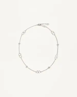 Valentino Garavani Vlogo Signature Metal And Crystal Necklace - Palladium/crystal