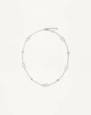 Valentino Garavani Vlogo Signature Metal And Crystal Necklace - Palladium/crystal