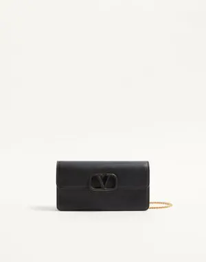 Valentino Garavani Vlogo Signature Grainy Calfskin Wallet With Chain - Black