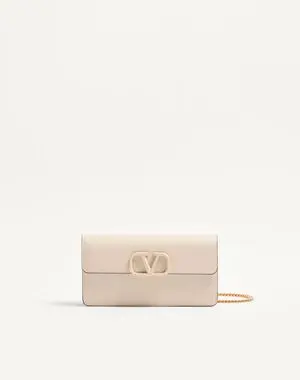 Valentino Garavani Vlogo Signature Grainy Calfskin Wallet With Chain Light Ivory