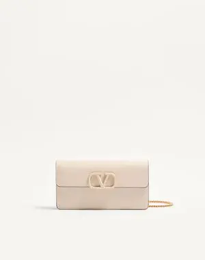 Valentino Garavani Vlogo Signature Grainy Calfskin Wallet With Chain - Light Ivory