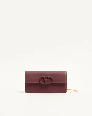 Valentino Garavani Vlogo Signature Grainy Calfskin Wallet With Chain - Maroon