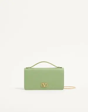 Valentino Garavani Vlogo Signature Grainy Calfskin Wallet With Chain Mint