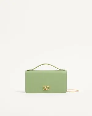 Valentino Garavani Vlogo Signature Grainy Calfskin Wallet With Chain - Mint