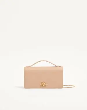 Valentino Garavani Vlogo Signature Grainy Calfskin Wallet With Chain - Rose Sand