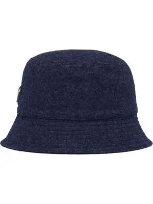 Prada Wool Bucket Hat With Logo Plaque - Blue