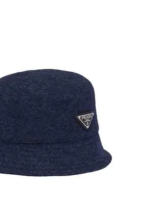 Prada Wool Bucket Hat With Logo Plaque - Blue
