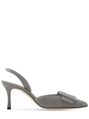 Manolo Blahnik 70mm Maysli Suede Slingback Pumps - Grey