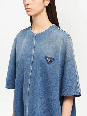 Prada Logo Plaque Denim Dress - Blue | Editorialist