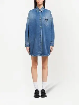 Prada Triangle-logo Denim Shirt - Blue