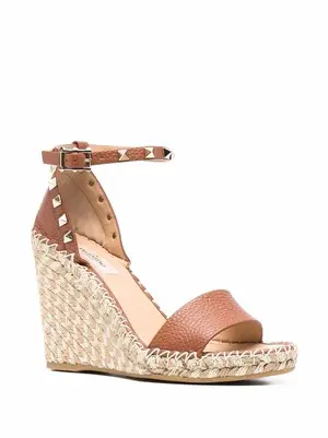 Valentino Garavani Espadrille Rockstud Wedge Sandals - Brown