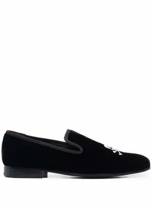 Philipp Plein Skull Embroidery Velvet Loafers