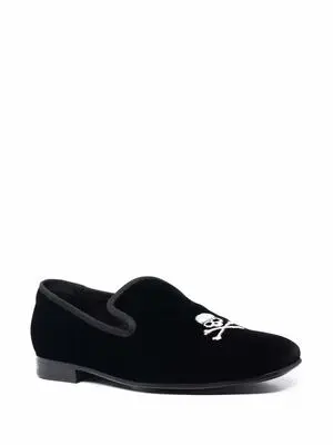 Philipp Plein Skull Embroidery Velvet Loafers
