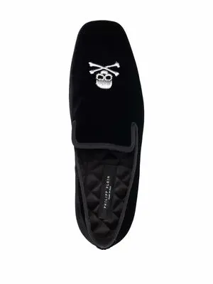 Philipp Plein Skull Embroidery Velvet Loafers