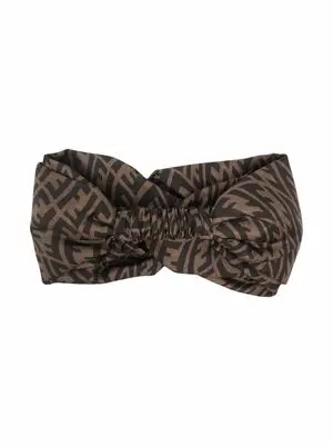 Fendi Black & Brown FF Logo Knotted Headband Fendi Wool Knitted FF Logo Headband Mud Black Red 1491142  main image 3