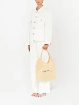 Miu Miu Logo-print Raffia Tote Bag