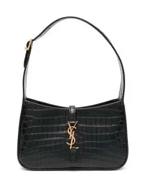 Saint Laurent 5a7 Crocodile-effect Shoulder Bag - Black