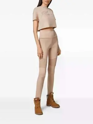 Philipp Plein Ribbed-panel Leggings - Neutrals