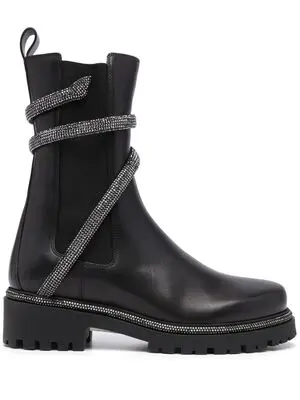 Rene Caovilla Snake-embellished Leather Ankle Boots - Black