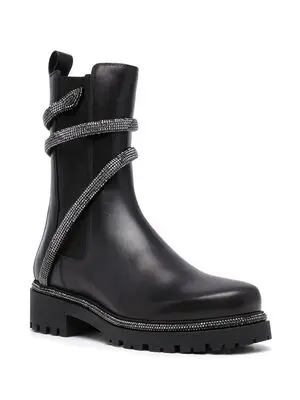 Rene Caovilla Snake-embellished Leather Ankle Boots - Black