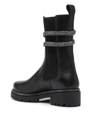 Rene Caovilla Snake-embellished Leather Ankle Boots - Black