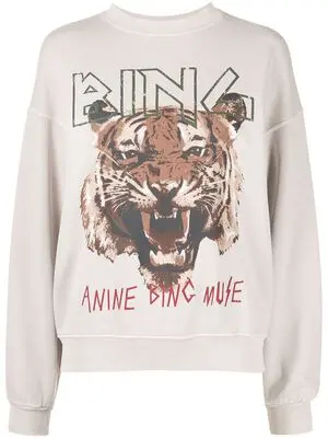 ANINE BING Graphic Print Crew Neck Sweatshirt - Grey