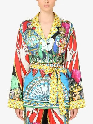 Dolce & Gabbana Carretto-print Belted Pajama Shirt