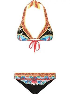 Dolce & Gabbana Carretto-print Triangle Bikini - Black