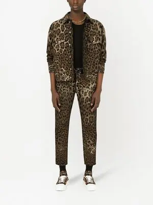 Dolce & Gabbana Leopard-print Denim Jacket - Brown