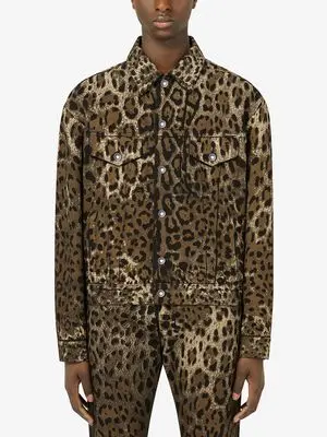 Dolce & Gabbana Leopard-print Denim Jacket - Brown