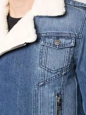Balmain Shearling Collar Denim Biker Jacket