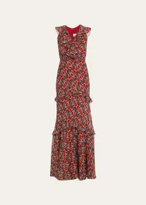 Saloni Saloni Rita Printed Silk Maxi Dress 2020-topaz